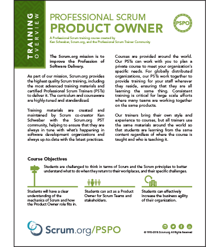 Professional Scrum Product Owner Training Datasheet | Scrum.org